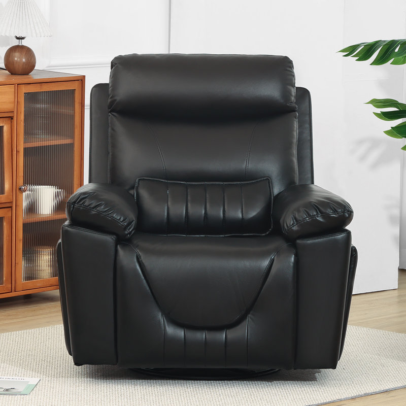 Bhairavi Latitude Run 360 Degree Rotatable Electric PU Massage Recliner Heated Reclining Sofa Chair With Lumbar Pillow Black Faux Leather